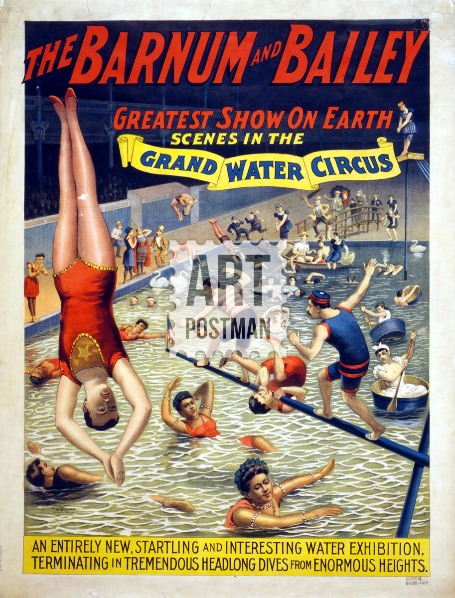 Cartel vintage de circo, cuadro con ilustración publicitaria antigua.